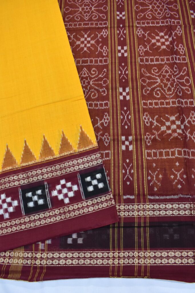 Yellow Colour Pasapali Border Sambalpuri Handloom Cotton Saree ...