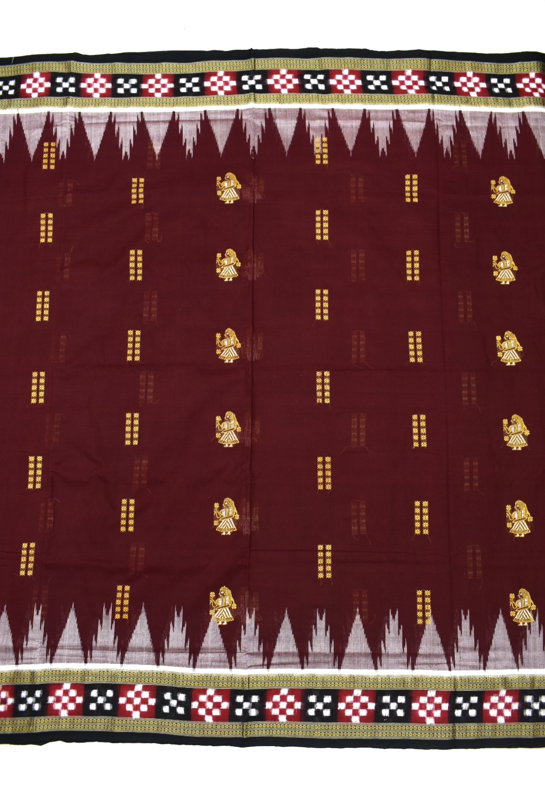 Maroon Colour Pasapali Border Sambalpuri Handloom Cotton Bomkai Saree ...