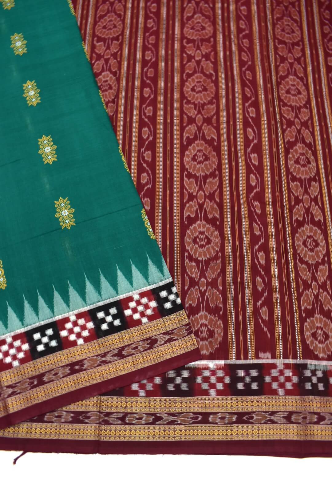 Green Colour Pasapali Border Sambalpuri Handloom Cotton Saree ...