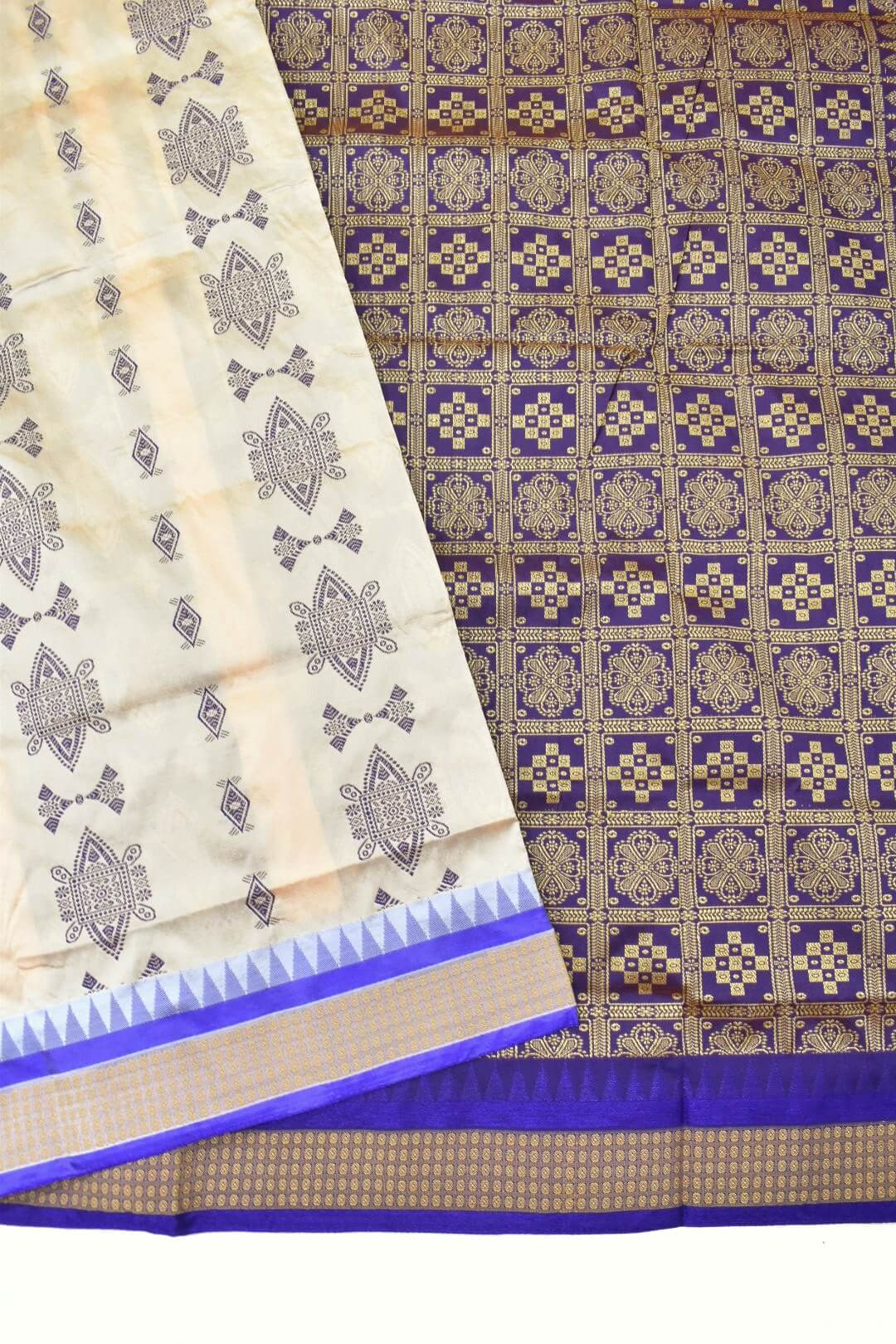 lite Cream Colour Sambalpuri Design Powerloom Bomkai Silk Saree ...