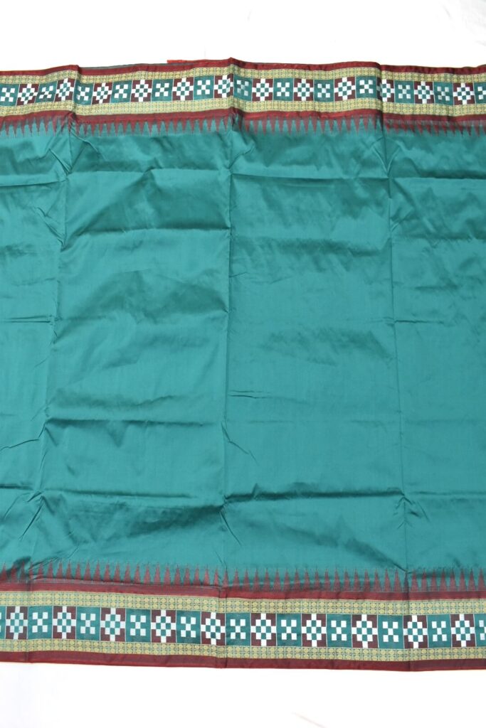 Green Colour Pasapali Border Sambalpuri Design Powerloom Bomkai Silk ...
