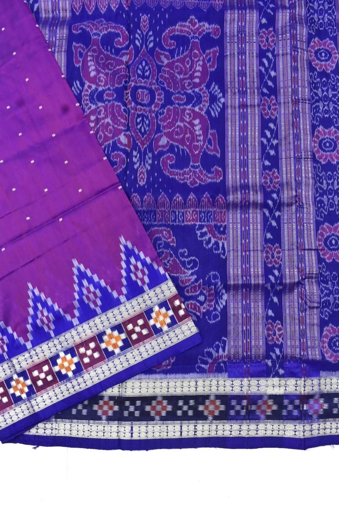Purple Colour Pasapali Border Sambalpuri Handloom Bandha Silk Saree ...