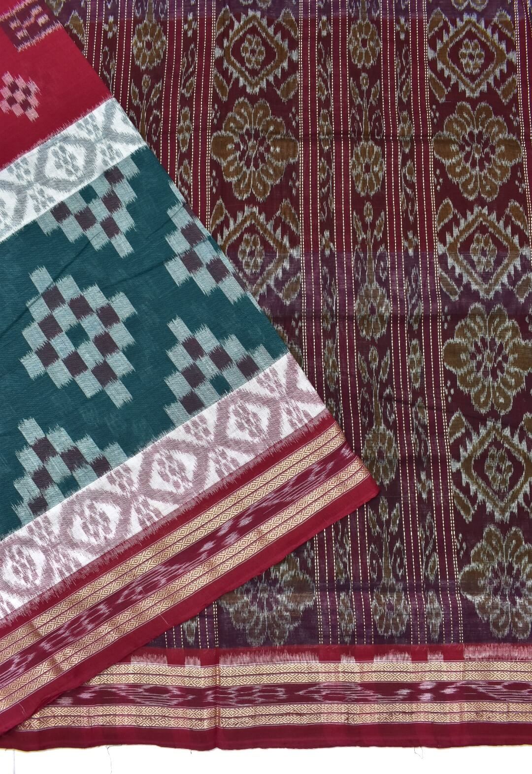 Green-Red Sambalpuri Handloom Mania bandha Cotton Saree - Sambalpuri ...