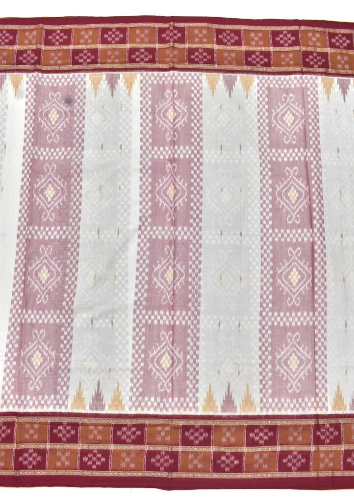 White Colour Pasapali Border Sambalpuri Handloom Mania bandha Cotton ...