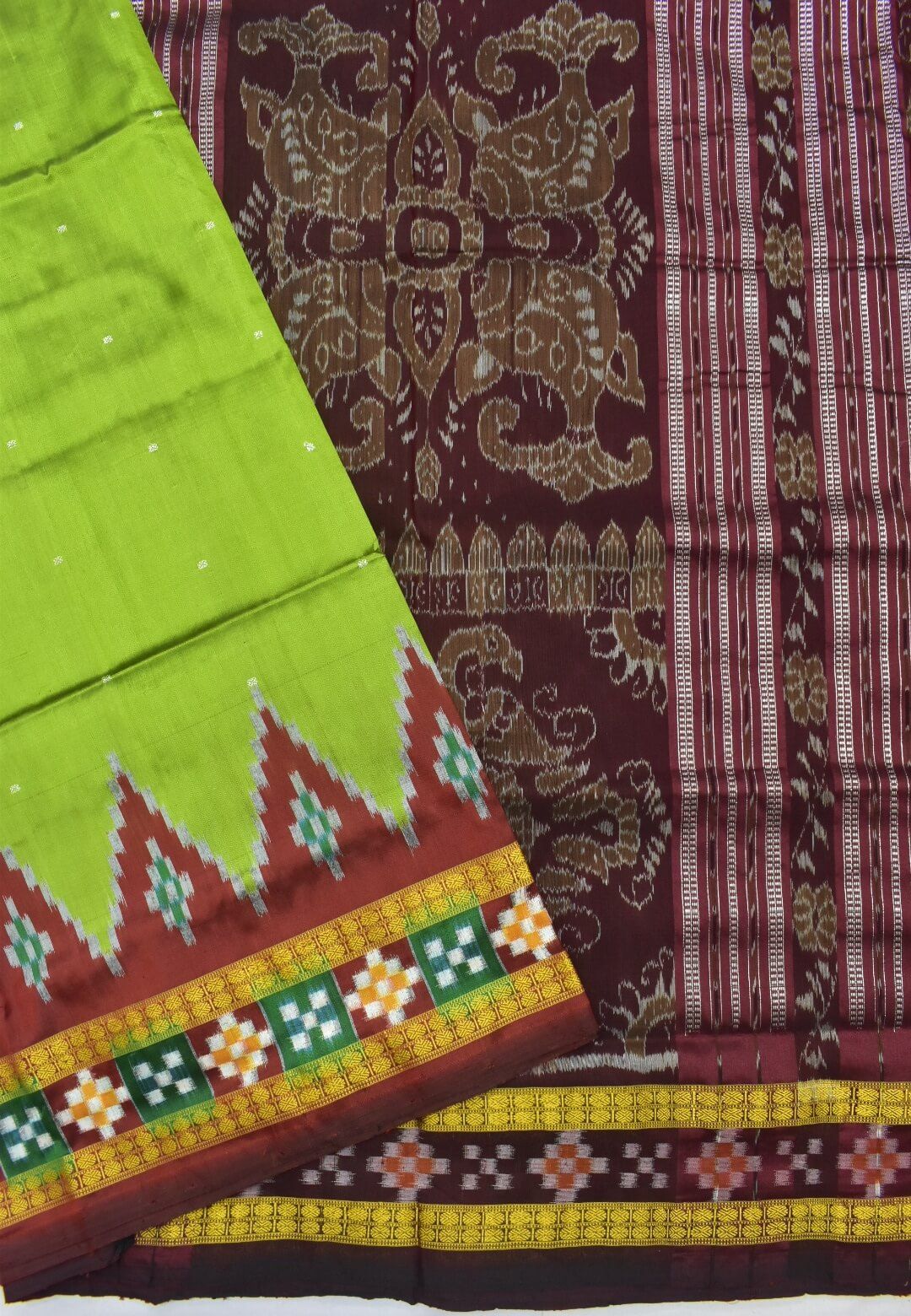 Parrot Colour Pasapali Border Sambalpuri Handloom Bandha Silk Saree ...