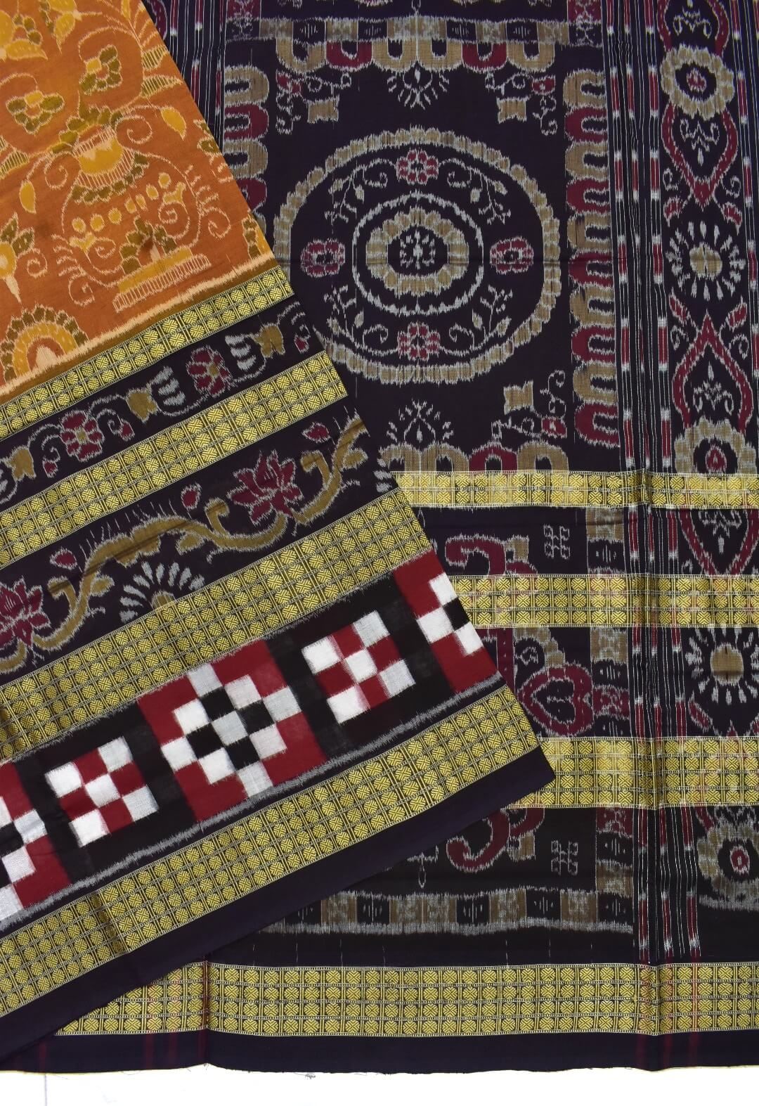 Mustard Yellow Colour Pasapali Border Sambalpuri Handloom Cotton Bandha ...