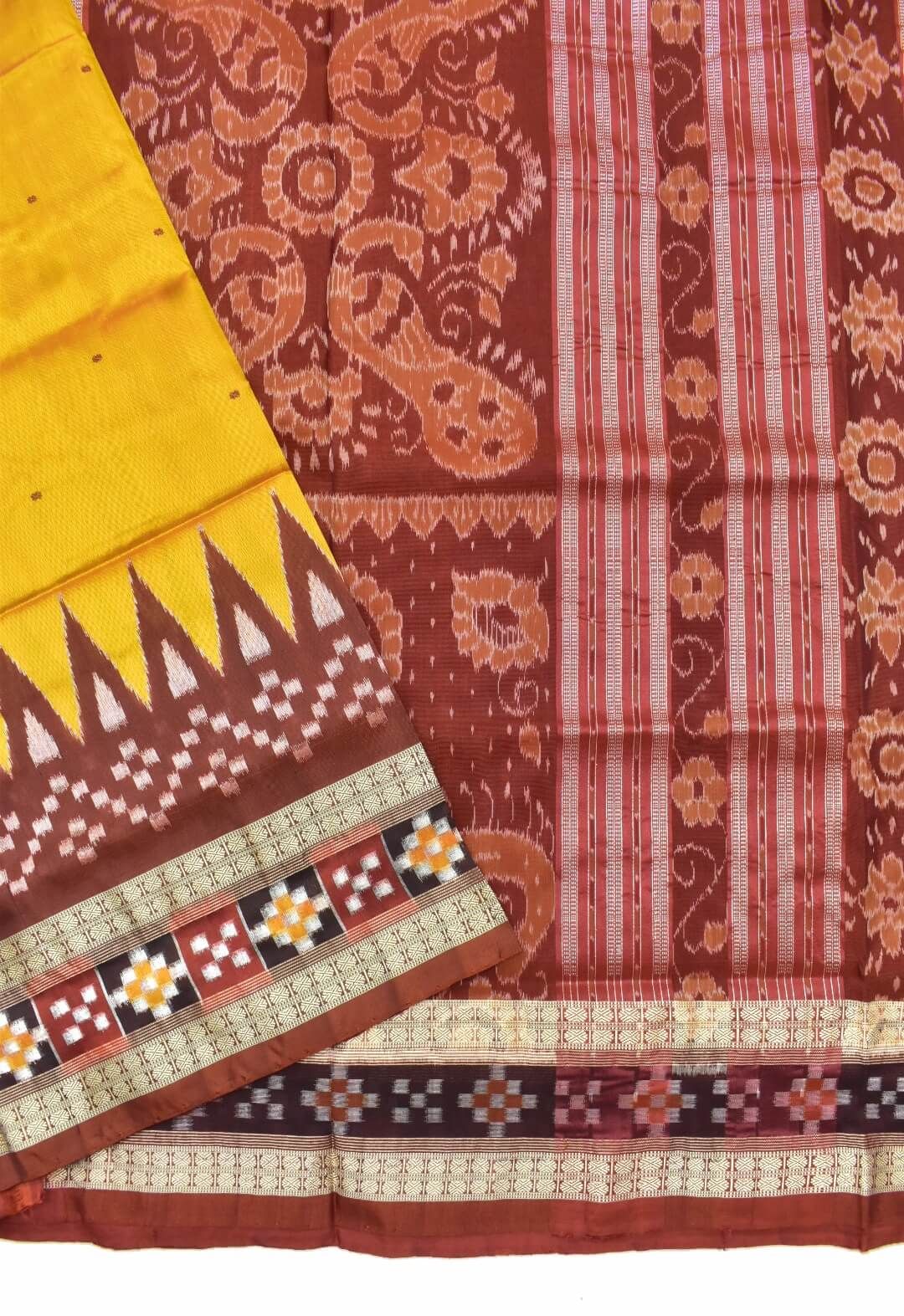 Yellow Colour Pasapali Border Sambalpuri Handloom Bandha Silk Saree ...